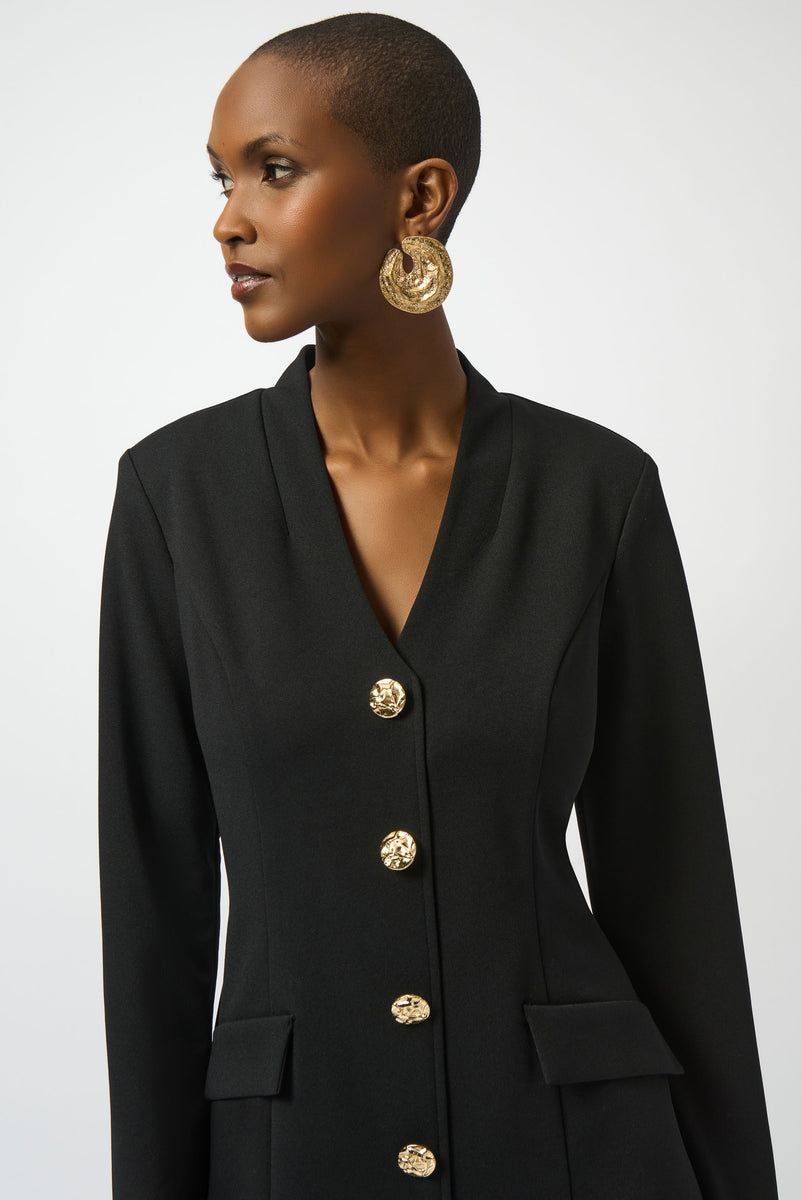 Black Jersey Long Sleeve Dress With Gold Buttons 253072 – Anne Furbank ...